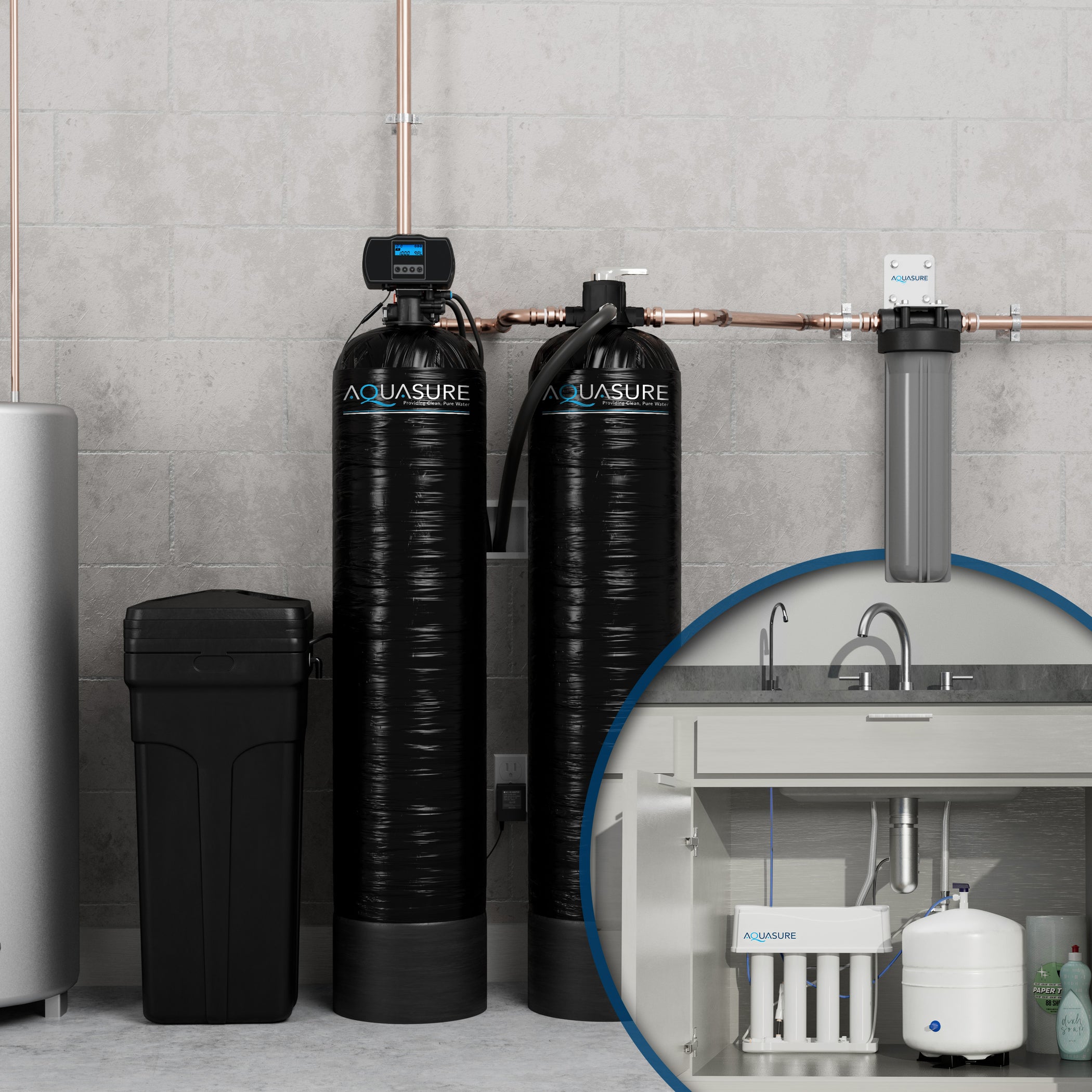 Aquasure Signature Elite 64,000 Grain Water Softener + 75 GPD RO System ...