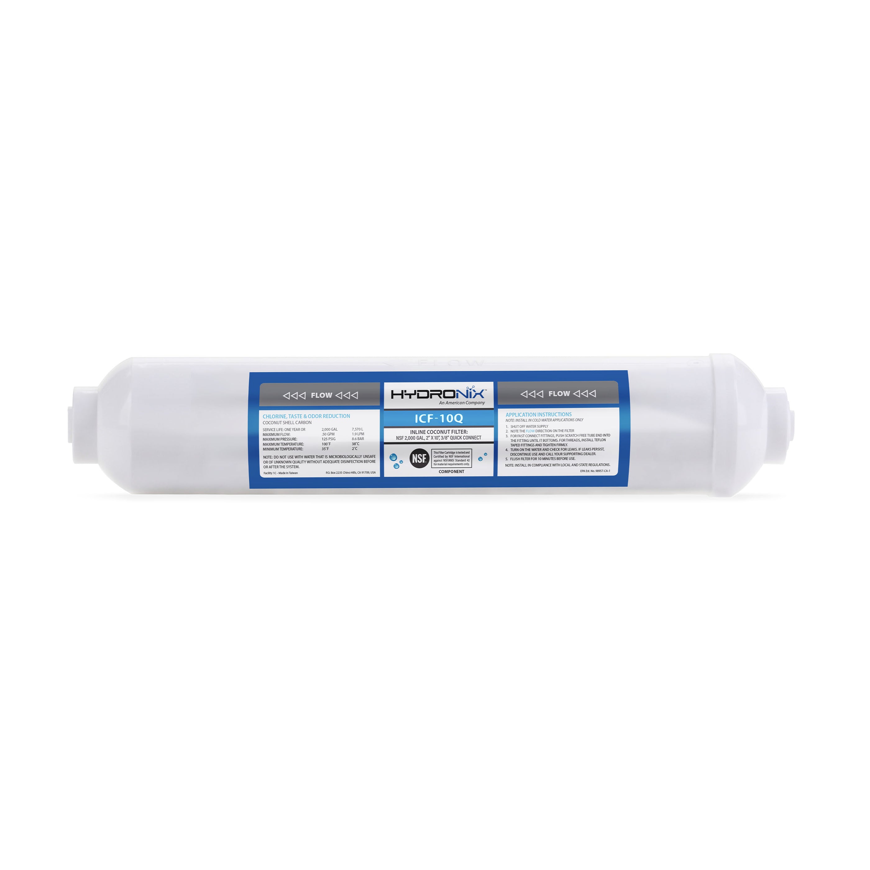 Inline RO Post Fridge Ice Coconut GAC Water Filter 2000 Gal, 1/4" Quick ...