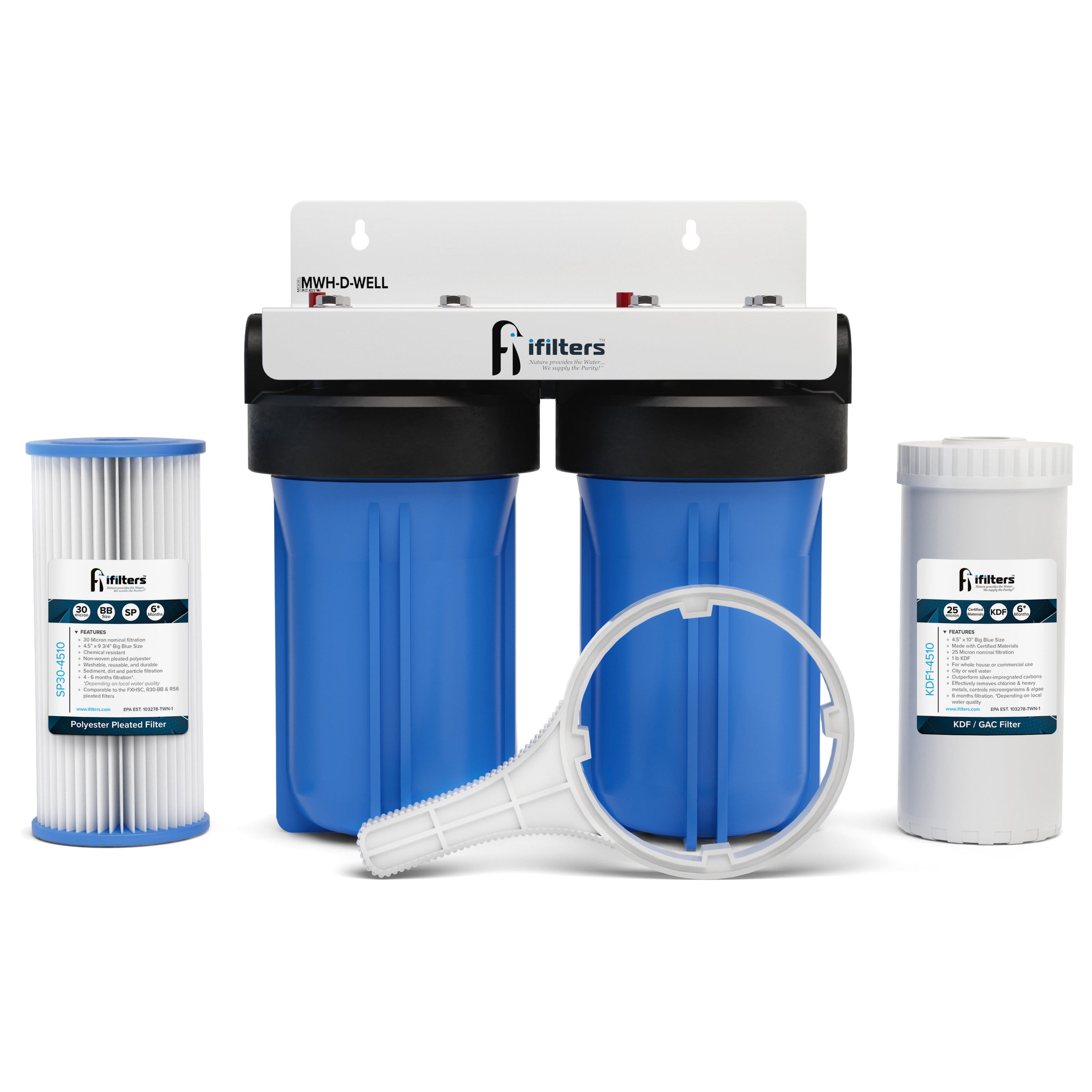 MWH-D-WELL Well Water Filtration System Sediment Odor Taste Rust Whole House, 1" Ports ...