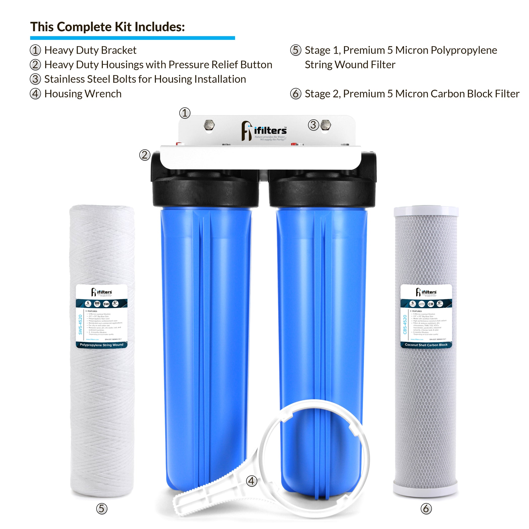 Whole House Filter System 2 Stage 20" Sediment Chlorine Taste Odor VOCs ...