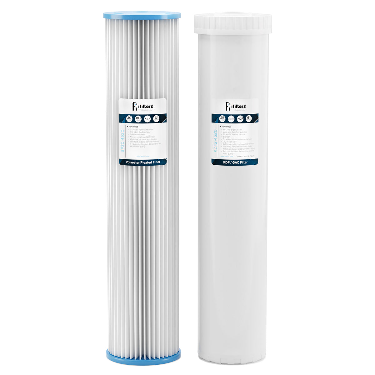 iFilters SP30-KDF2-4520 Whole House Sediment & KDF Water Filter Set, 30 ...