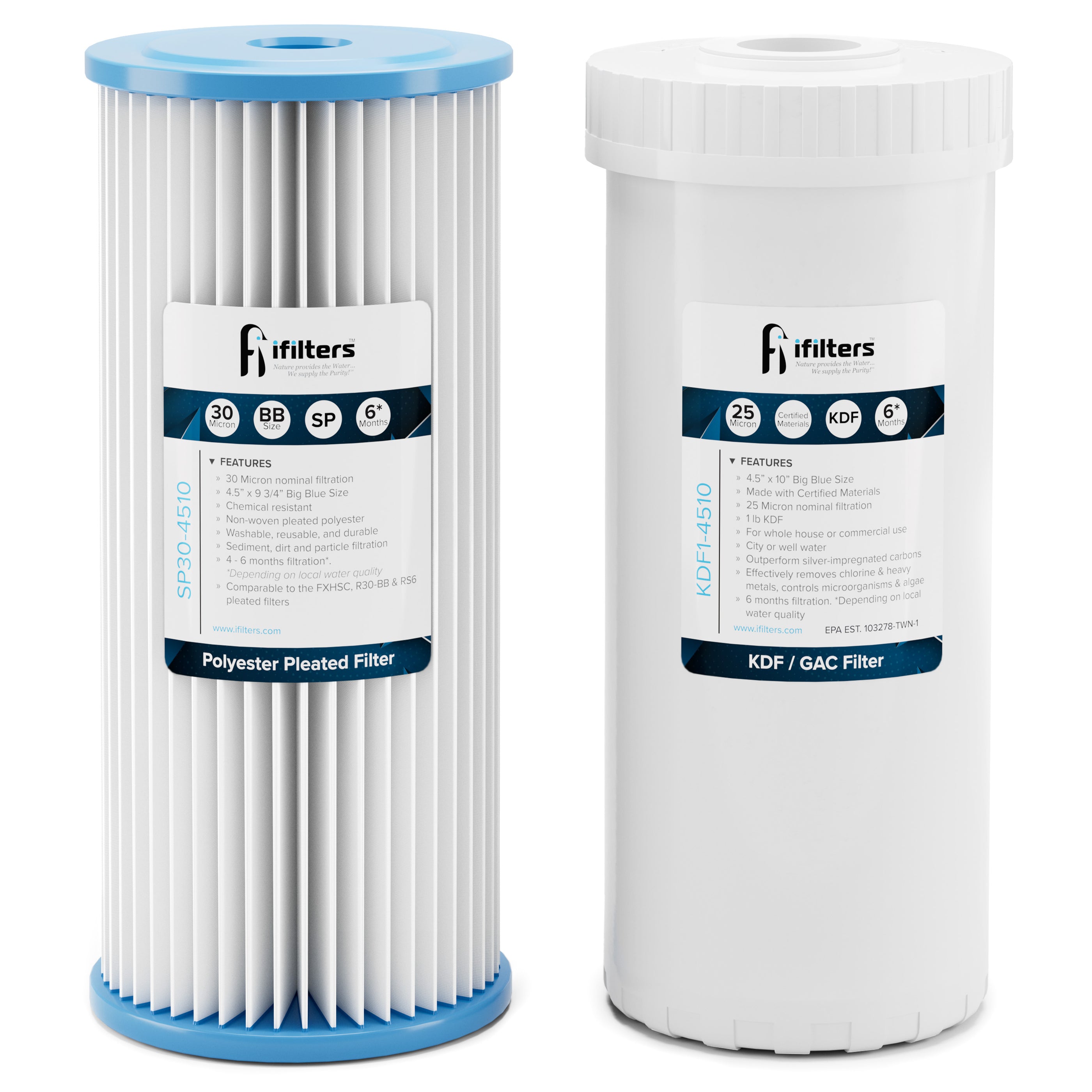 iFilters SP30-KDF1-4510 Sediment and GAC/KDF Replacement Filter - 4.5"