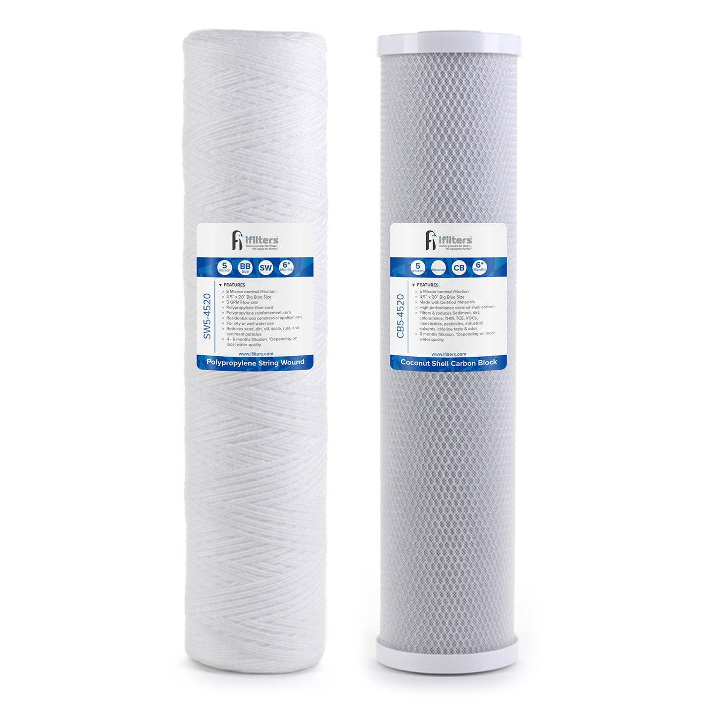 iFilters SW-CB5-4520 Whole House Sediment & Carbon Block Water Filter ...